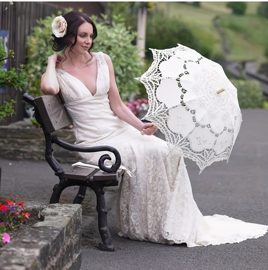 Ladies Cream Lacy Handmade Regency Victorian Parasol - Complete ...