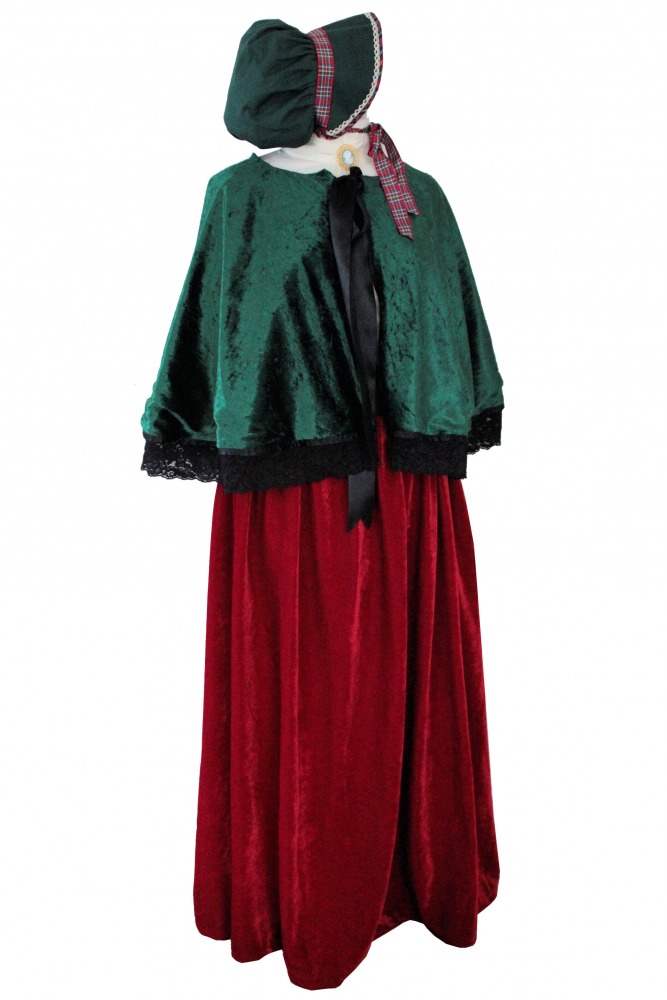 Ladies Victorian Carol Singer School Mistress Costume and Bonnet Size ...